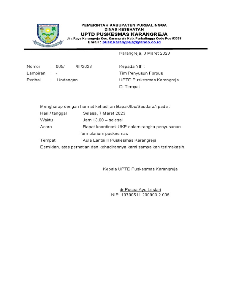 Undangan Rapat Puskesmas Karangreja Pdf