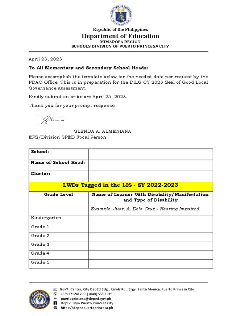 List of LWDs - LIS 2022 2023 | PDF | Career & Growth | Social Science