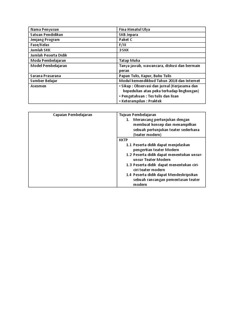 Modul Ajar Seni Budaya (Seni Teater) Kelas Xi | PDF