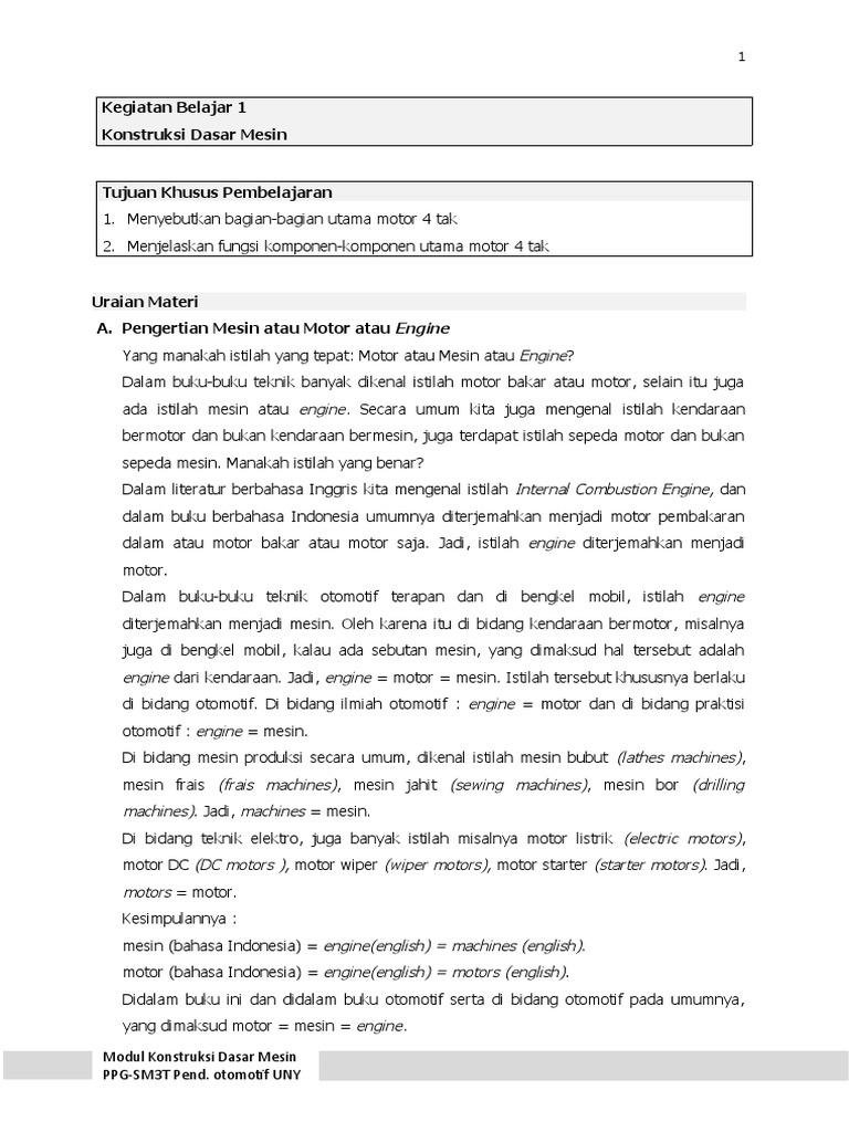 Bahan Ajar Konstruksi Dasar Motor | PDF