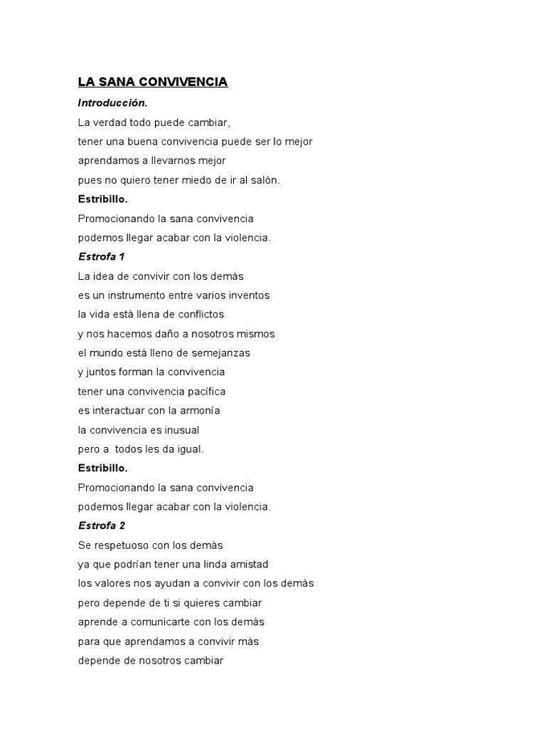 LA SANA CONVIVENCIA CANCION | PDF