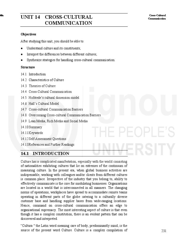 Unit 14 | PDF | Cross Cultural Communication | Behavioural Sciences
