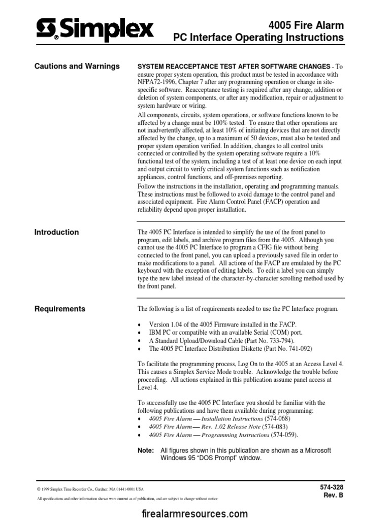 Simplex 4005 Fire Alarm PC Interface Operating Instructions 4680371295 | Download Free PDF ...