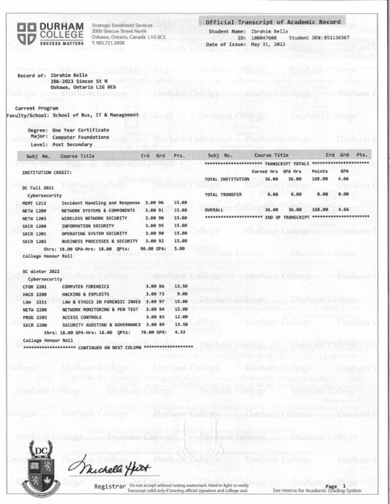 Durham Transcript | PDF