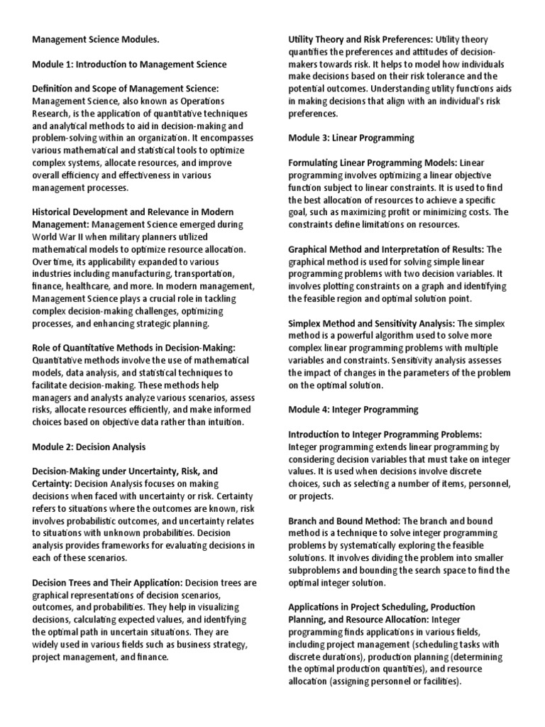 Management Science Modules | PDF
