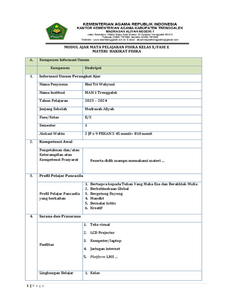 Format Modul Ajar | PDF