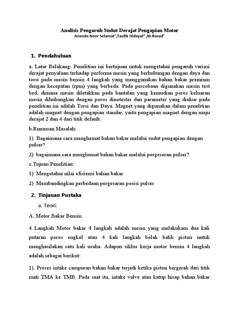 Analisis Pengaruh Sudut Derajat Pengapian Motor Dan Penggunaan Jumlah ...