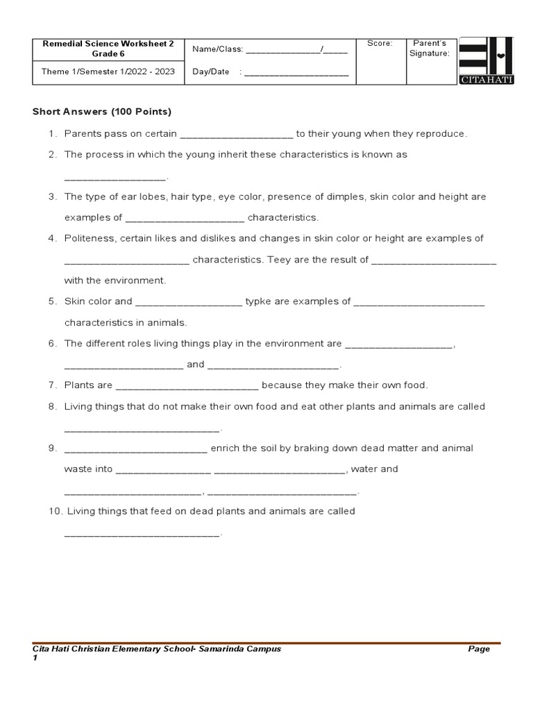 Remedial Science Worksheet 2 | PDF