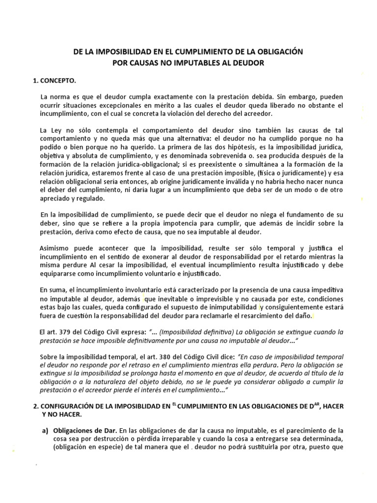 014 de La Imposibilidad en El Cumplimiento de La Obligación Por Causas ...