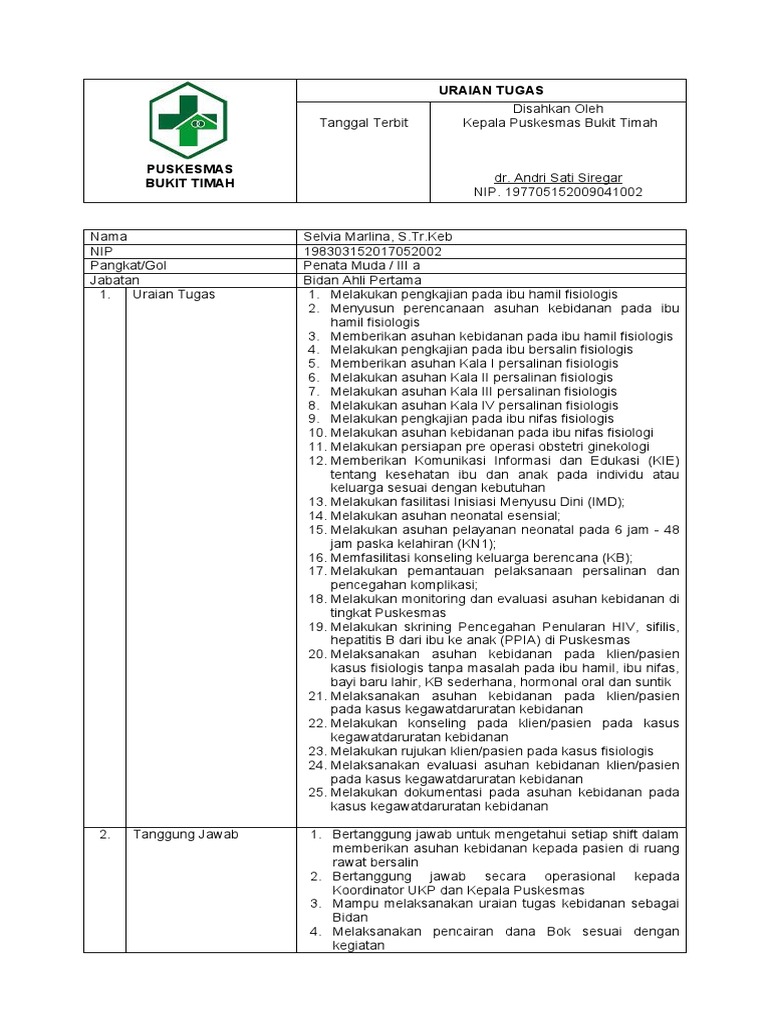 Uraian Tugas Bidan UGD (DipulihkanOtomatis) | PDF | Pengembangan Diri | Kesehatan Holistik
