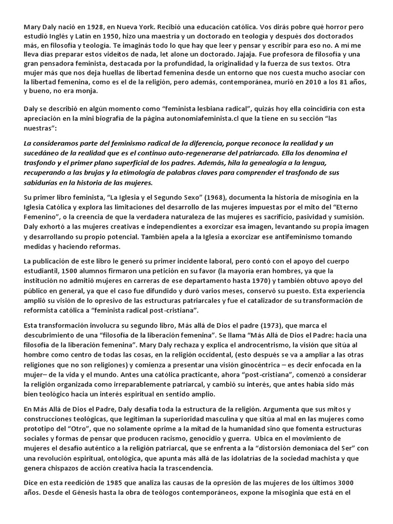 Intro MARY DALY Más Allá de Dios El Padre | PDF