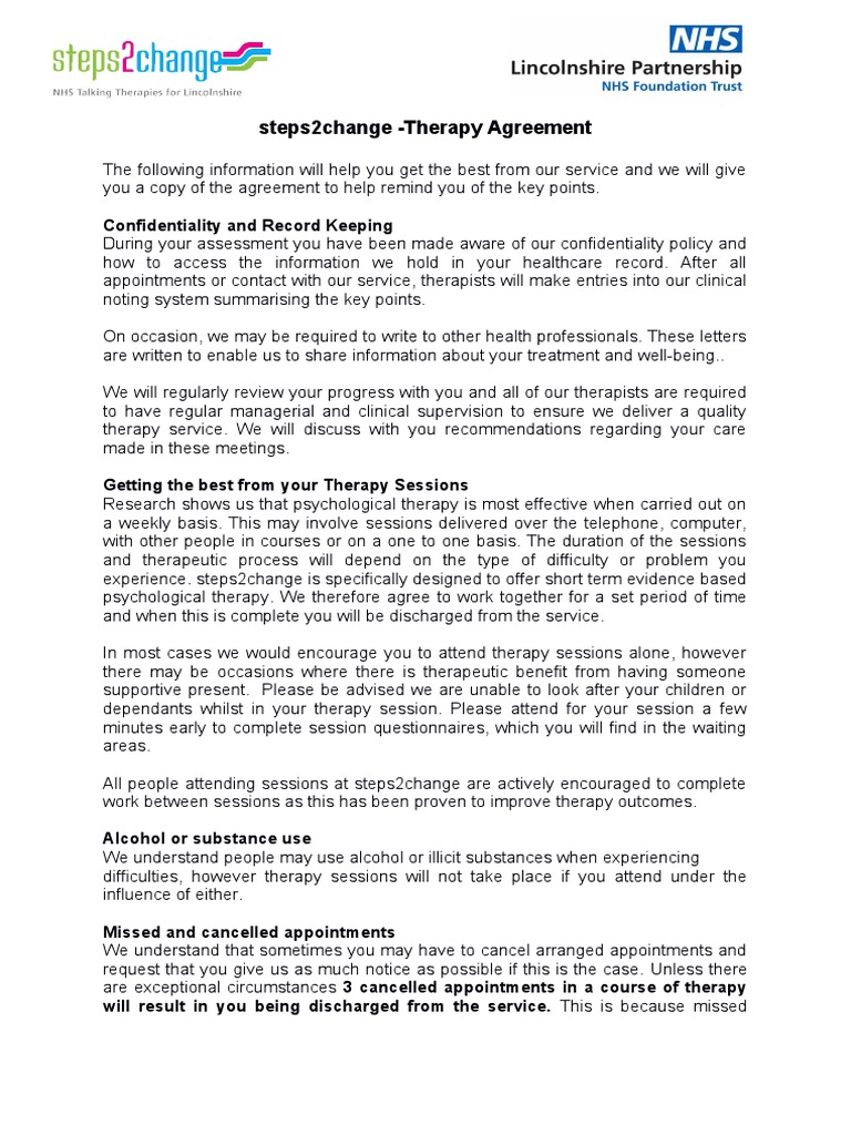Steps2change - Therapy Agreement: Confidentiality and Record Keeping ...