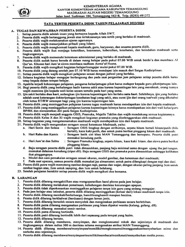 Tatib Siswa MAN TMG 23-24 | PDF