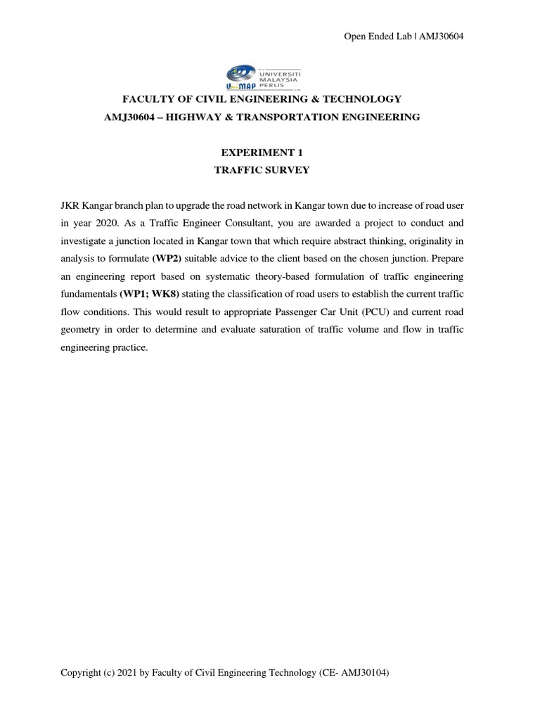 Open Ended Laboratory: Traffic Survey | PDF