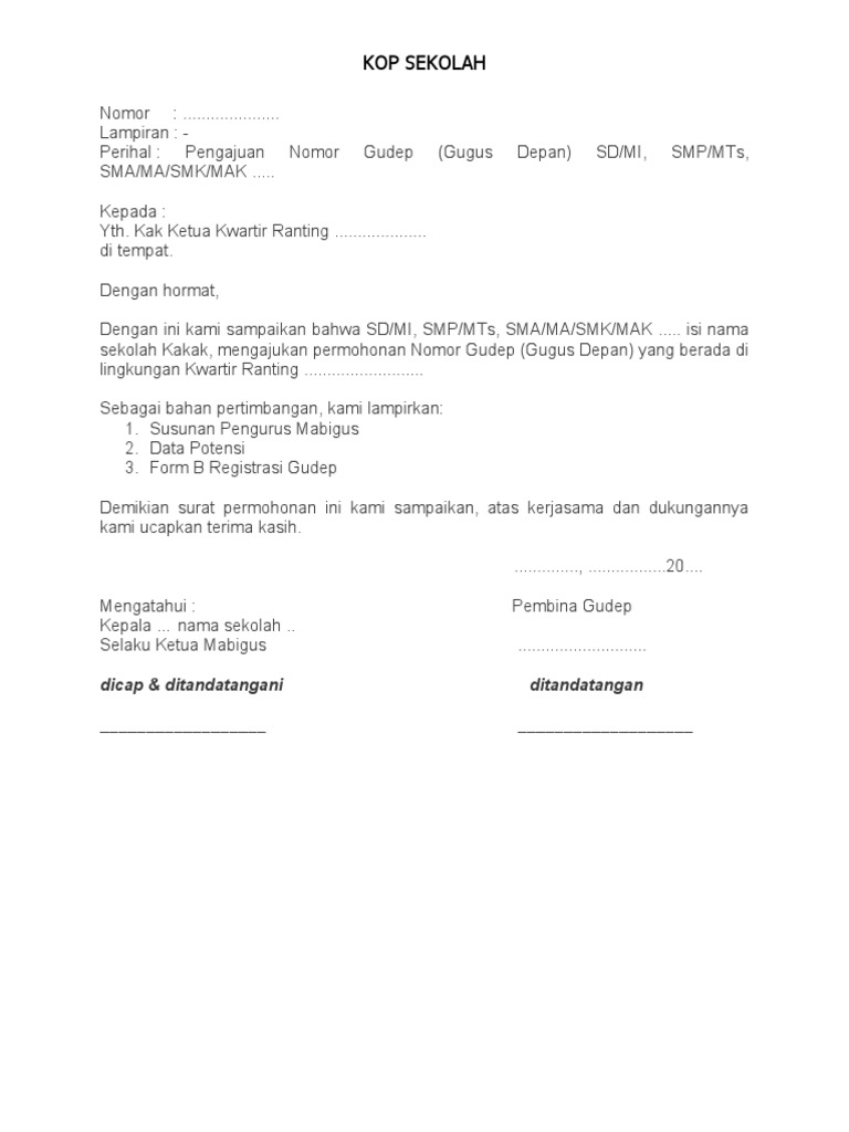 Contoh Surat Pengajuan Gudep Baru | PDF