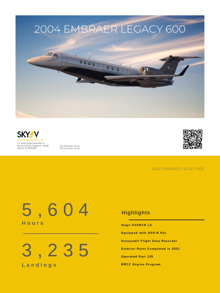 SKYAV 2004 Embraer Legacy 600 Aircraft Brochure | PDF | Flight Recorder ...