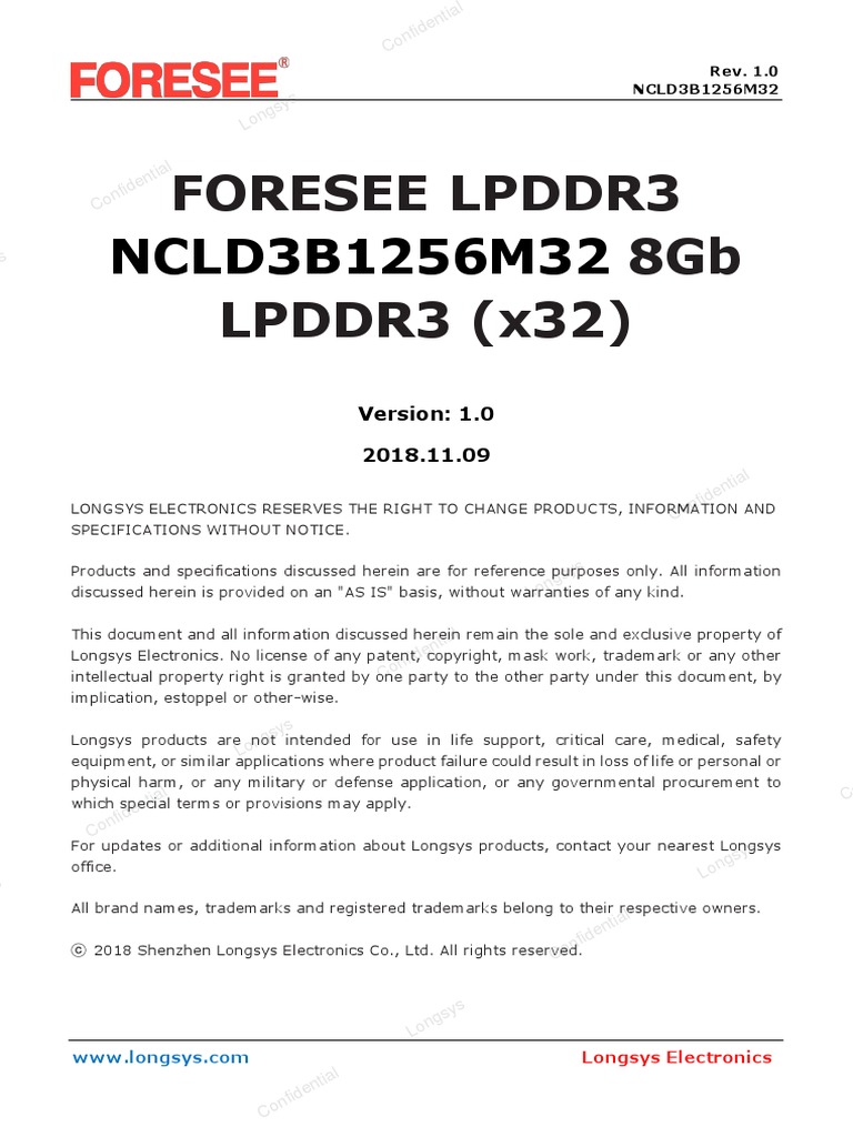 D-00151 FORESEE - LPDDR3 - NCLD3B1256M32 - 178ball - 11x11.5 - 1333Mbps - SPEC | PDF | Computer ...