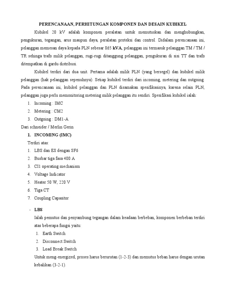 Desain dan Komponen Kubikel 20 kV | PDF