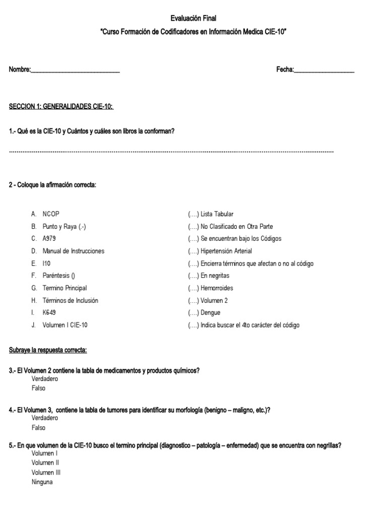 Evaluacion Final (Codificacion CIE-10) | PDF | Ciencias de la Salud | Medicina