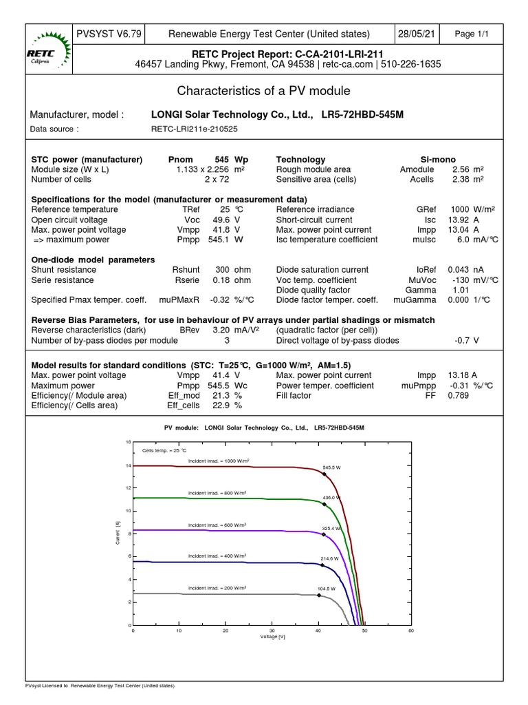 LONGi LR5 72HBD 545M RETC 211 210525 PV6-79.PAN | PDF | Photovoltaics | Solar Panel