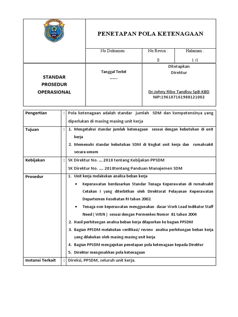 Spo Penetapan Pola Ketenagaan | PDF