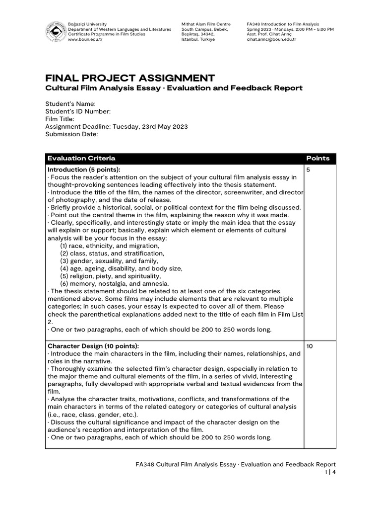 FA348.01 Final Essay Evaluation Criteria (Spring 2023) | PDF ...