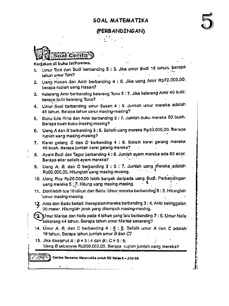 Soal Matematika Perbandingan Kelas 5-4f51e-3411 526 | PDF
