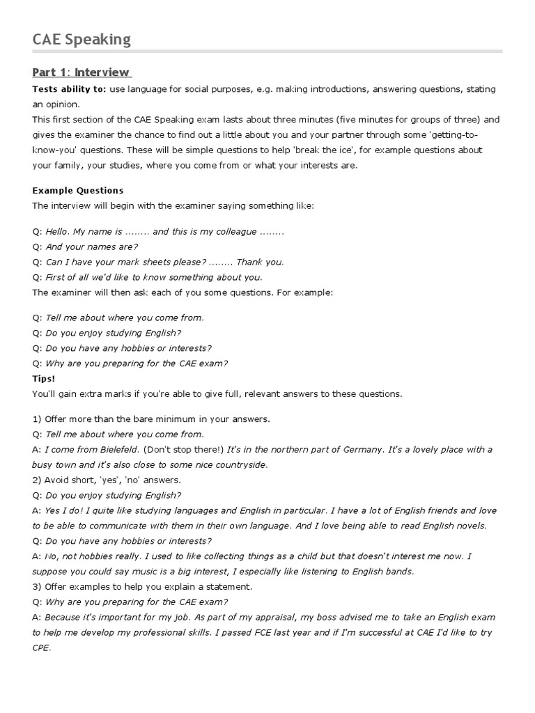 CAE Speaking | PDF | Human Communication | Communication