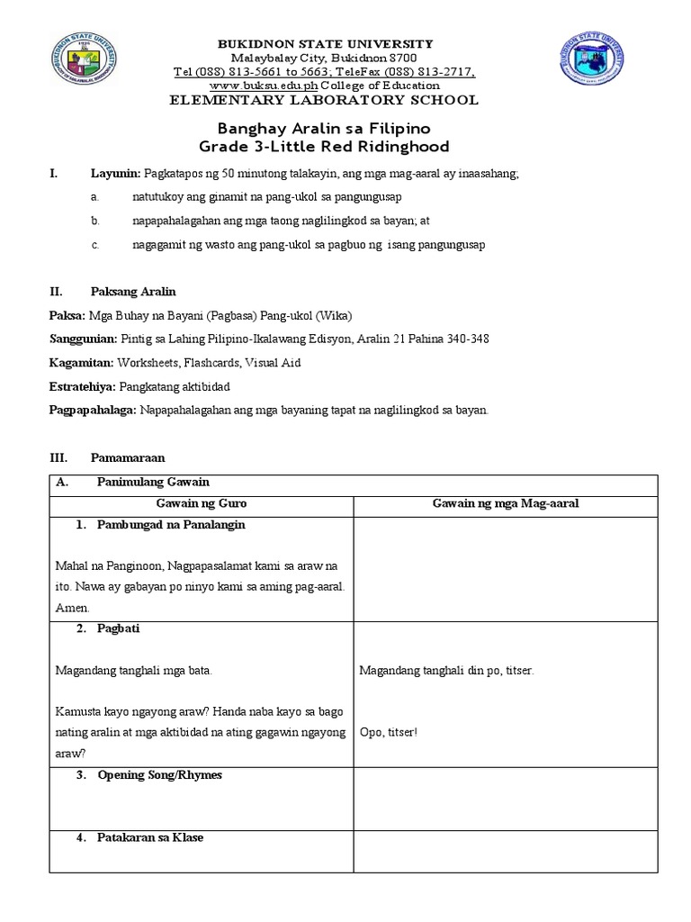 Banghay Aralin Sa Filipino (1) | PDF