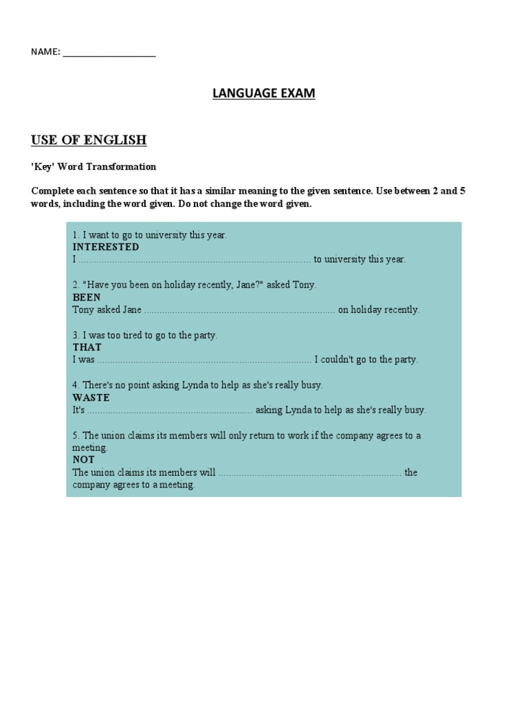 February Make Up Language Exam 2014 3º Year | PDF
