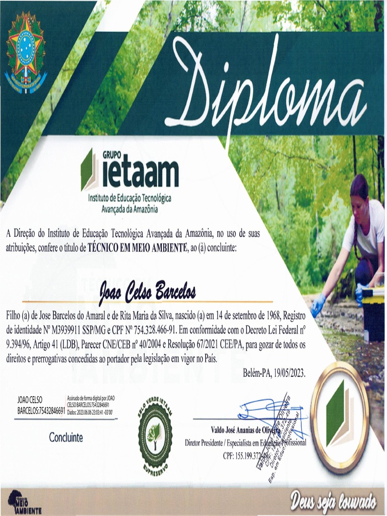 Certificate Joao Celso Barcelos 1685563763 Meio Ambiente | PDF