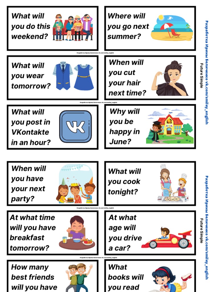 Future Simple. Speaking Cards. Smiley - English | PDF