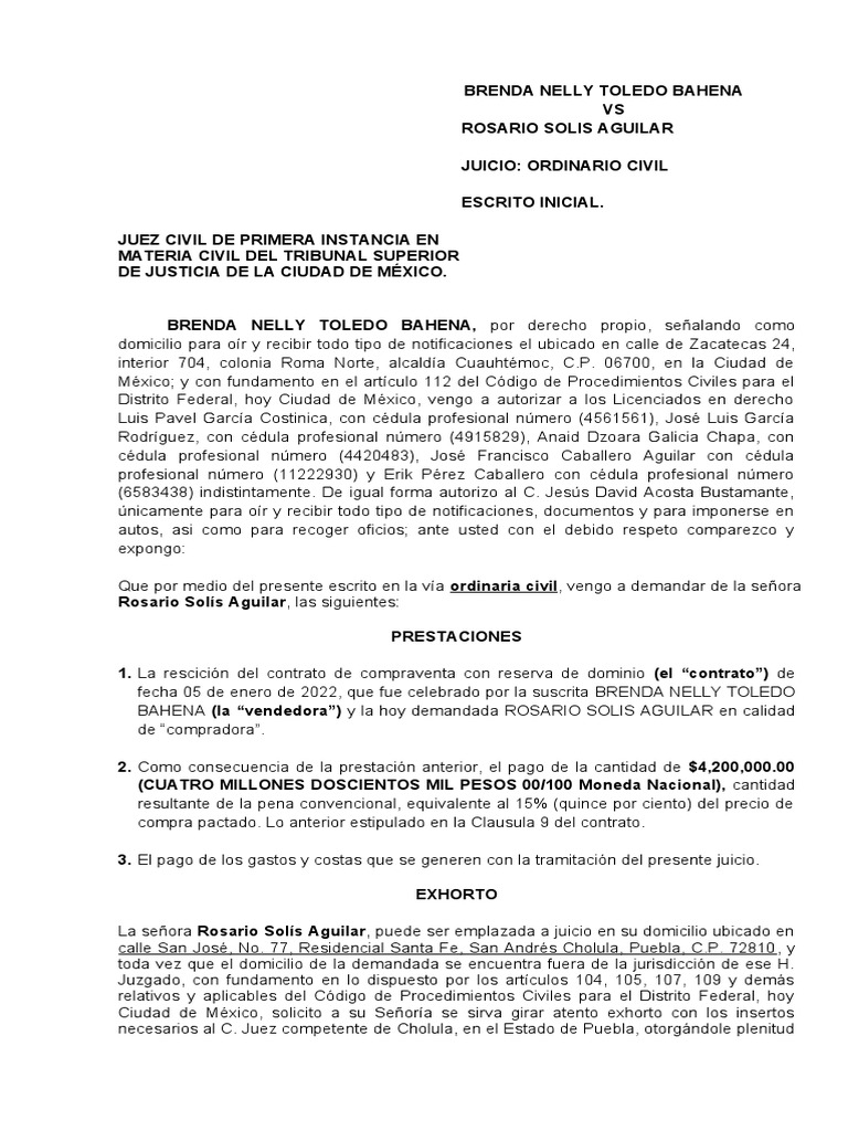 OC Brenda Nelly Toledo Bahena Vs Ricardo Montiel Pichardo - Escrito ...