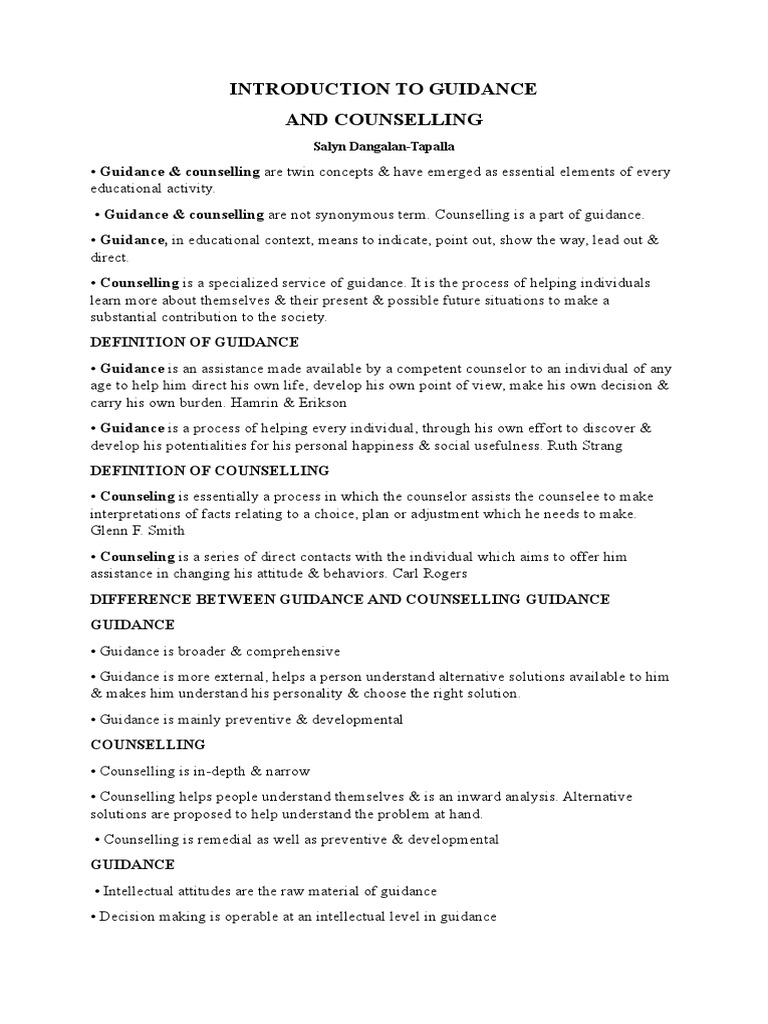 Intro. To Guidance and Counseling | PDF | Psychotherapy | Nursing