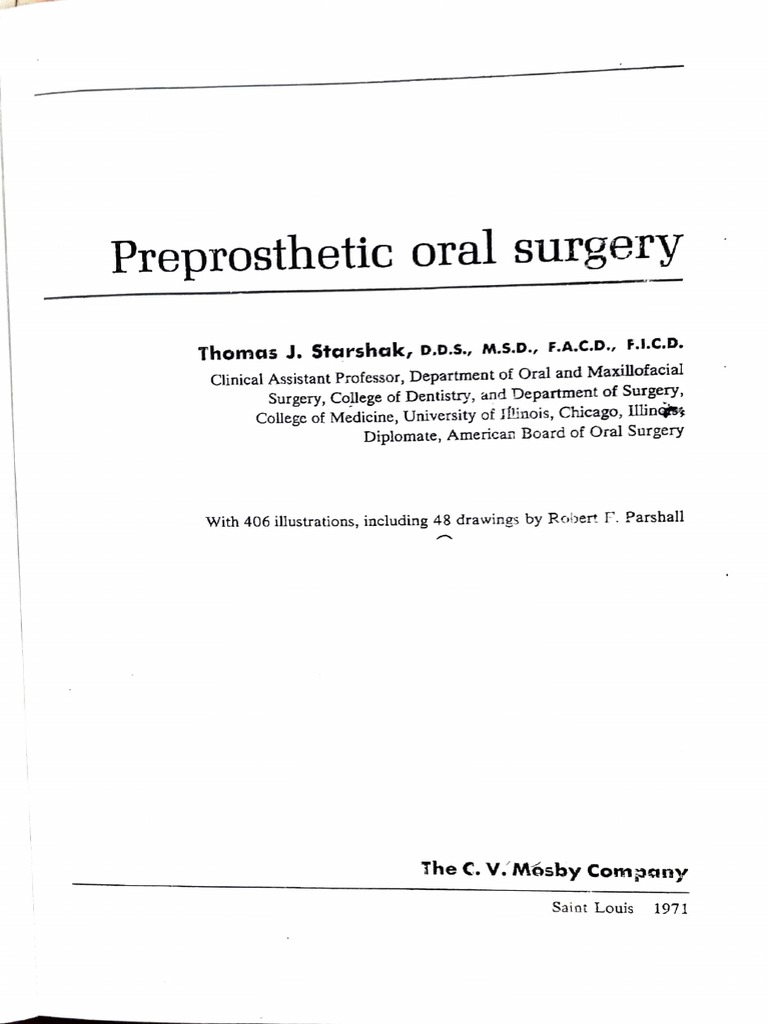 Preprosthetic Oral Surgery - Thomas J Starshak | PDF