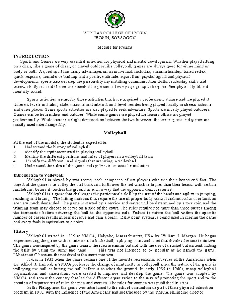 Module For Volleyball | PDF | Volleyball | Sports