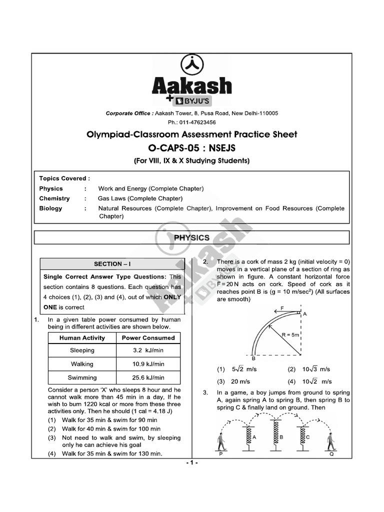 10X CBSE-1 05 NSEJS Practice Sheet O-Caps 2022-09!01!2022 Assignment | PDF