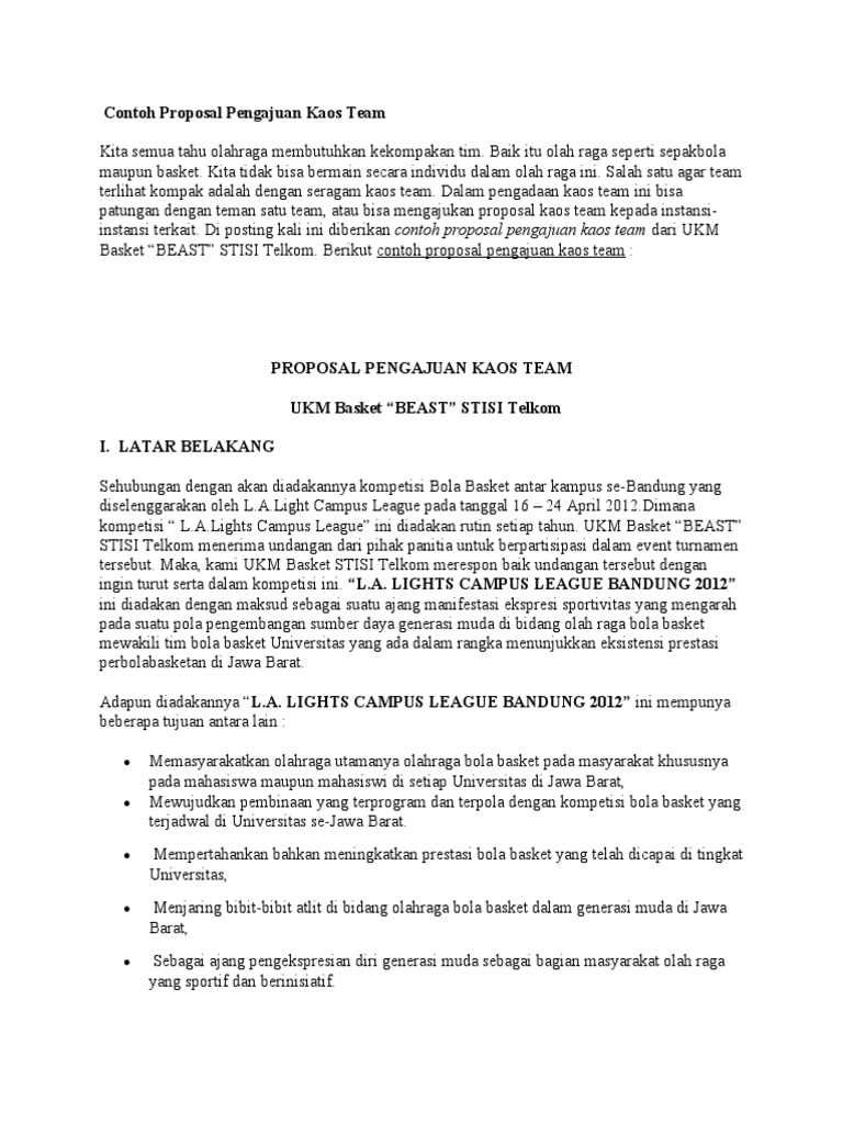 Contoh Proposal Kaos Tim Basket | PDF