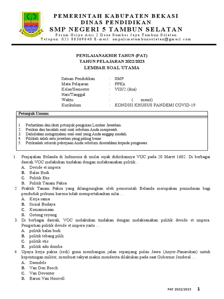Soal PAT PPKN Kelas 8 2223 Fix | PDF
