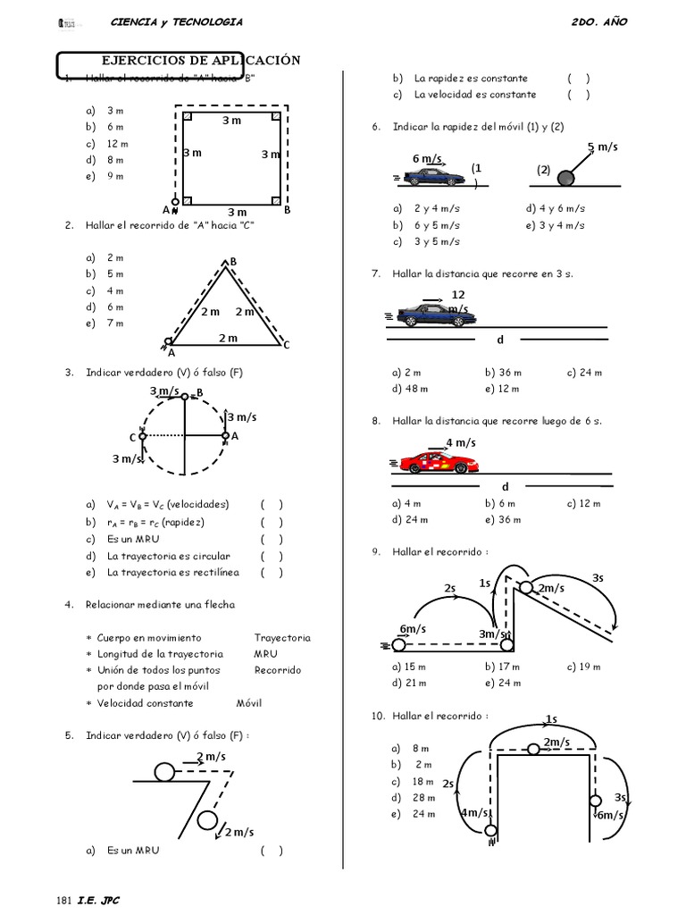 Ejercicios de MRU y Trayectorias | PDF | Ciencia y matemáticas