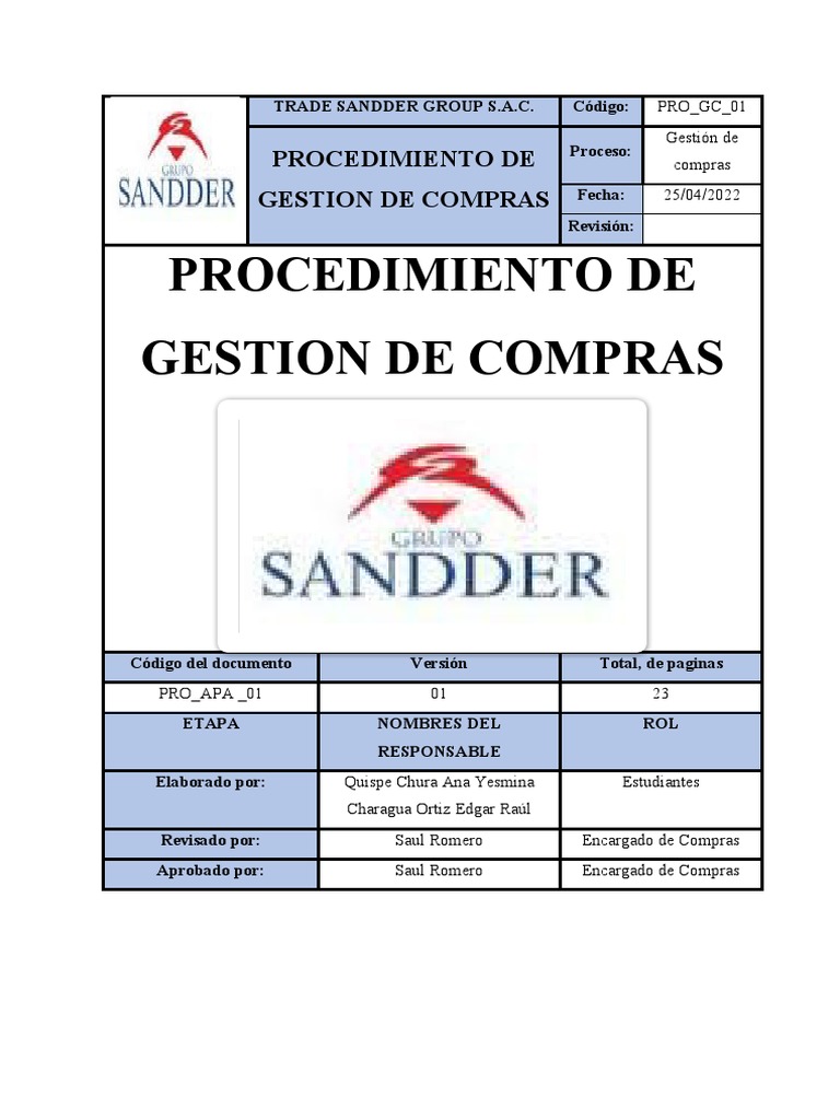 Manual de Procedimiento de COMPRAS | PDF