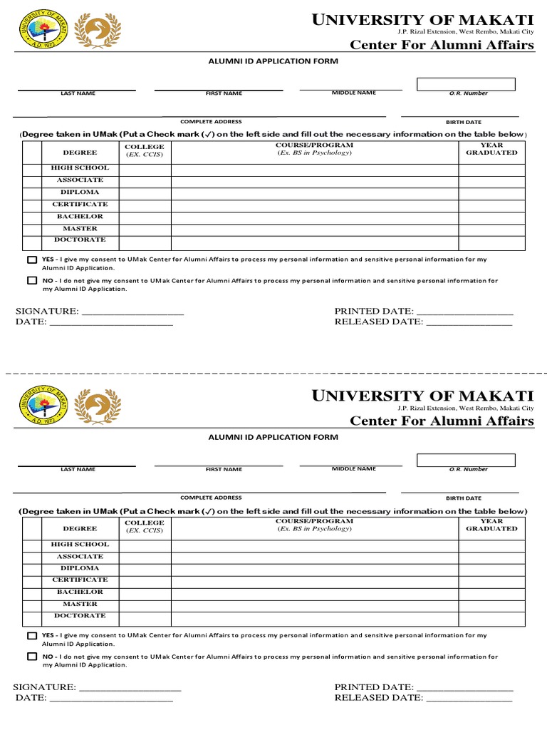 Alumni ID Application Form Updated - 2023 | PDF | Academic Degree ...