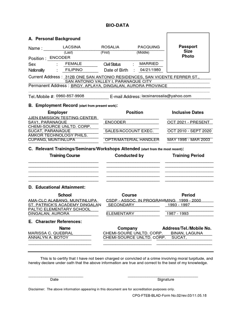 Biodata Revised As of 11.5.18 | PDF | Justice | Crime & Violence