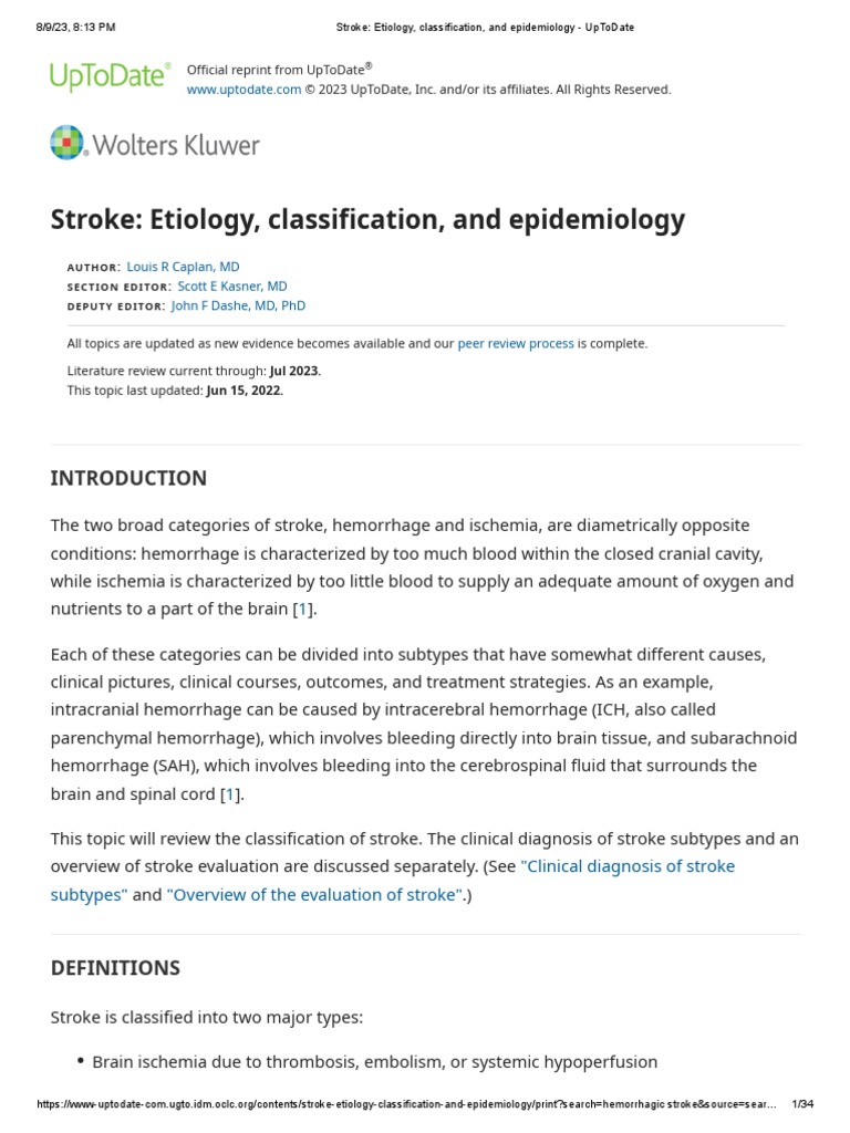 Stroke - Etiology, Classification, and Epidemiology - UpToDate | PDF ...