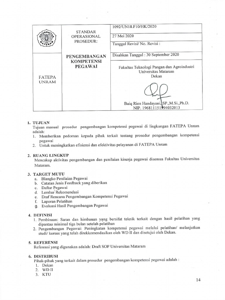 Standar Operasional Prosedur SOP Pengembangan Kompetensi Pegawai | PDF