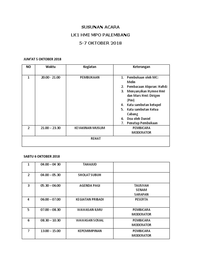 Draft Acara LK 1 HMI MPO | PDF