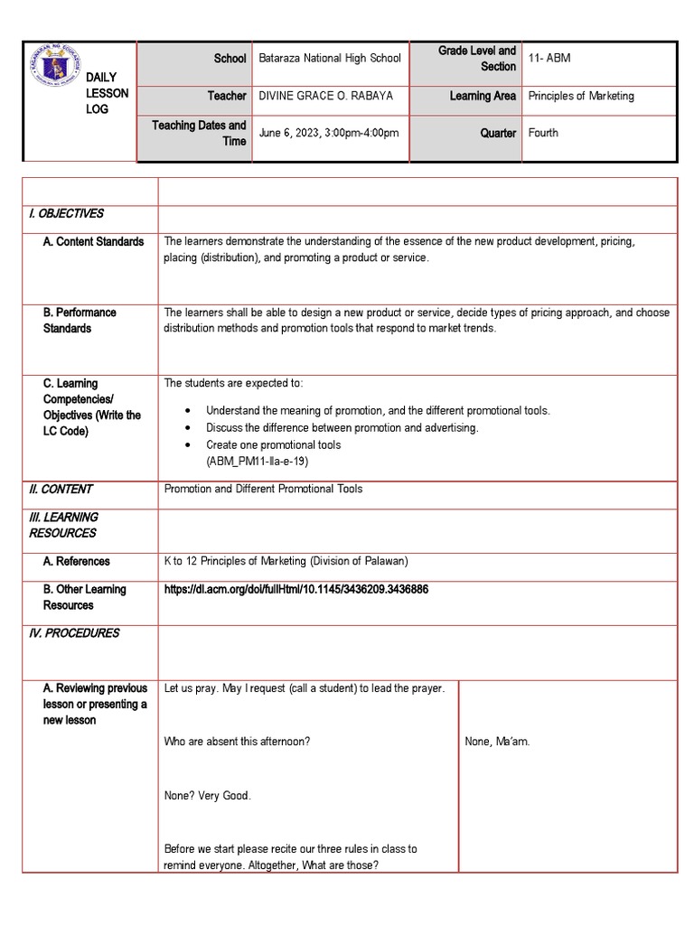 Marketing Lesson Plan | PDF