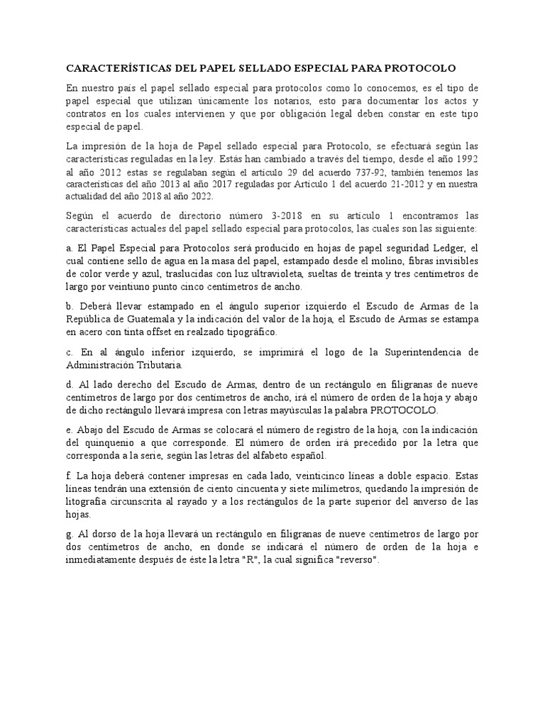 Caracteristicas Del Papel Sellado Especial para Protocolos | PDF | Hogar, jardinería y bricolaje ...