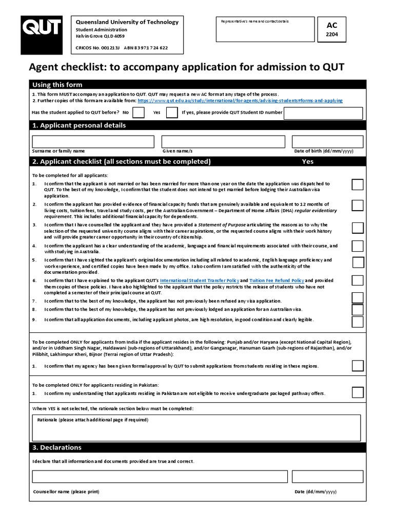 QUT Agent Declaration New | PDF | Career & Growth
