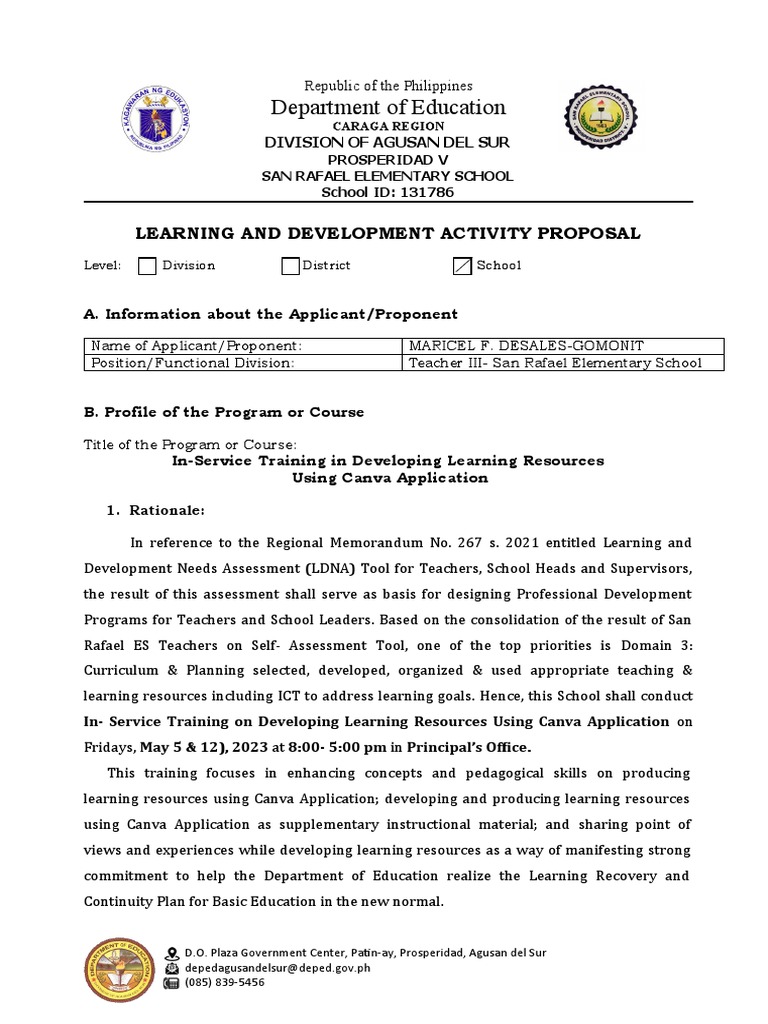 L D Activity Proposal Canva | PDF | Educational Technology | Teachers